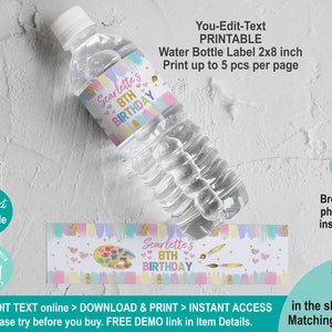 EDITABLE Pastel Art Painting Party Water Bottle Label Template ...