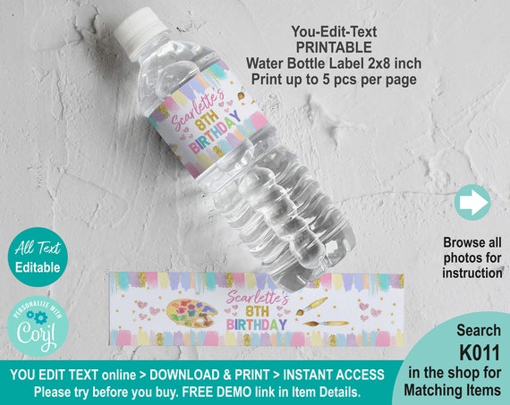 EDITABLE Pastel Art Painting Party Water Bottle Label - Etsy