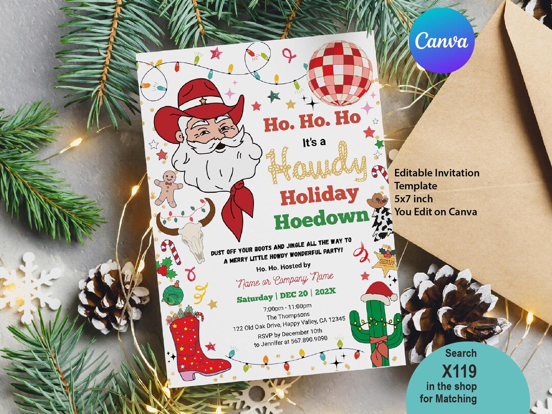 Western Christmas Party Invitation | Cowboy Howdy Holiday Hoedown ...