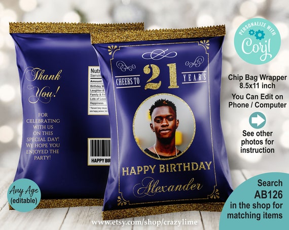 EDITABLE Cheers to 21 Years 21st Birthday Chip Bag Wrapper. | Etsy