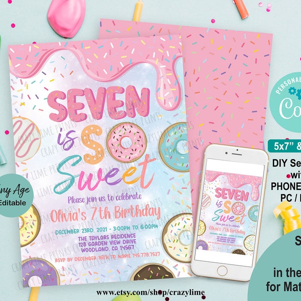 Seven is Sweet Invitation - Etsy