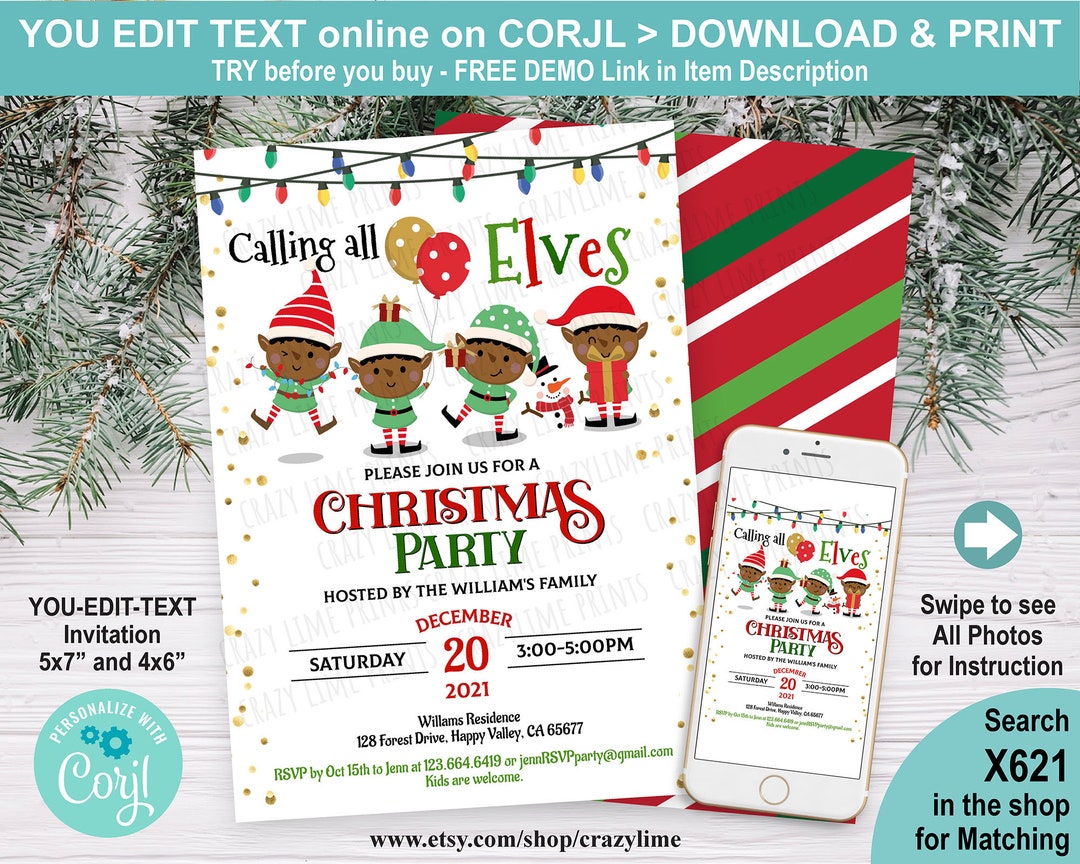 EDITABLE Elf Christmas Party Invitation EDITABLE Template. - Etsy