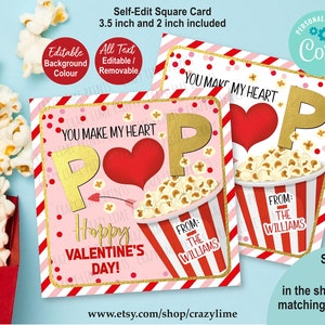 EDITABLE Valentine Popcorn Tag. You Make Me Pop Printable Favor Tag ...