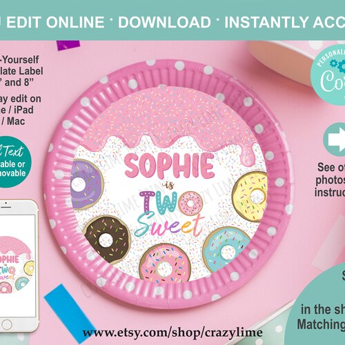 EDITABLE Donut Two Sweet 2nd Birthday Juice Pouch Label. - Etsy