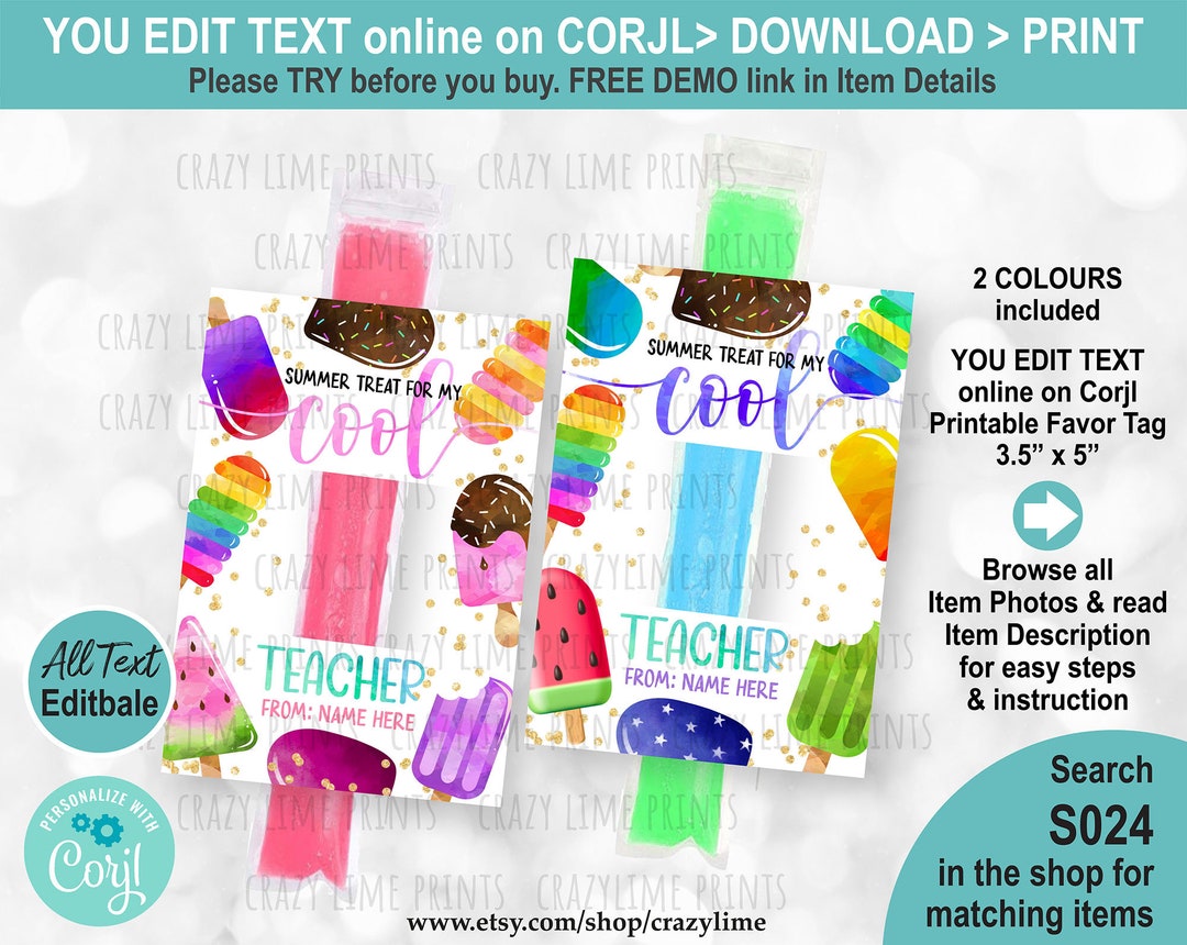 EDITABLE Popsicle Gift Tag. End of School Year Summer Freeze - Etsy
