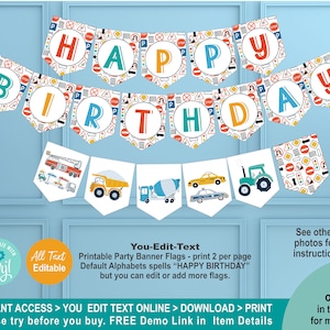 EDITABLE Transportation Happy Birthday Party Banner. Kid Boy Cars and ...