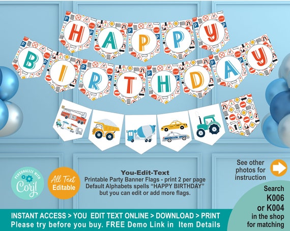 EDITABLE Transportation Happy Birthday Party Banner. Kid Boy - Etsy