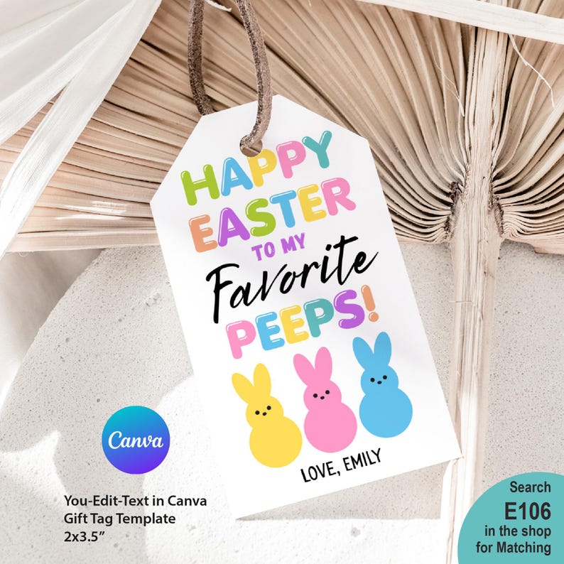 Editable Easter Gift Tag – Bunny Peeps, Canva Template (digital ...