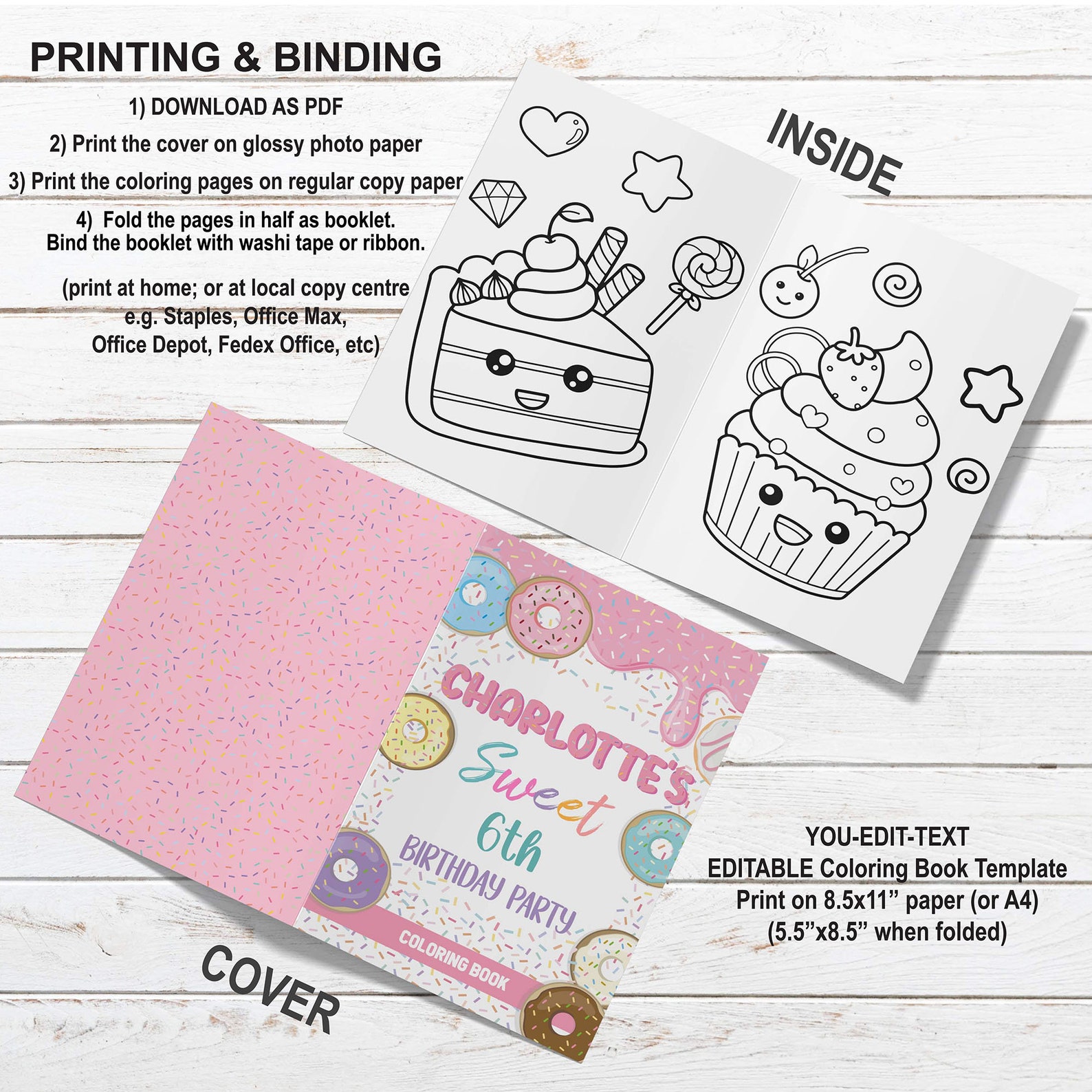 EDITABLE Donut Sweet Birthday Coloring Book. 8.5 X 11 Inch - Etsy