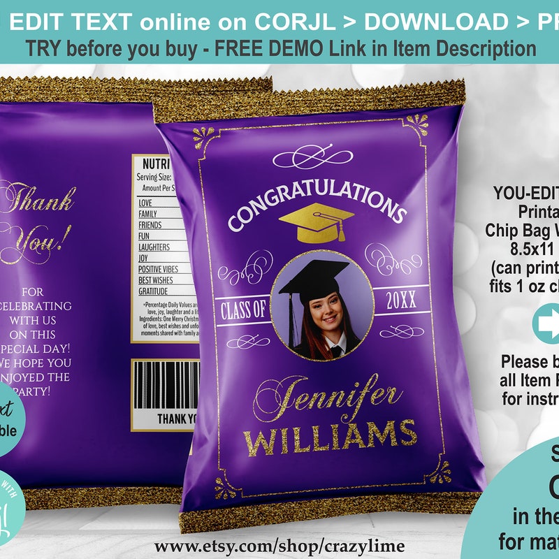 Graduation Chip Bags - Etsy