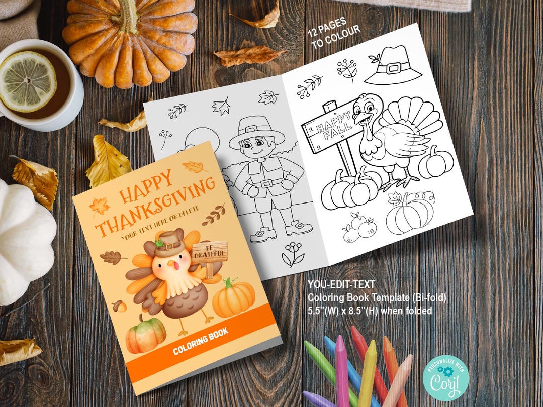 EDITABLE Thanksgiving Coloring Book. 8.5x11 Inch 5.5x8.5 Inch Folded ...