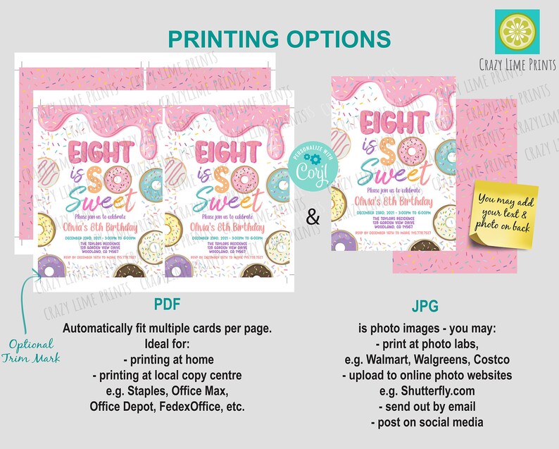 Editable Donut Eight is so Sweet 8th Birthday Party Invitation Template ...