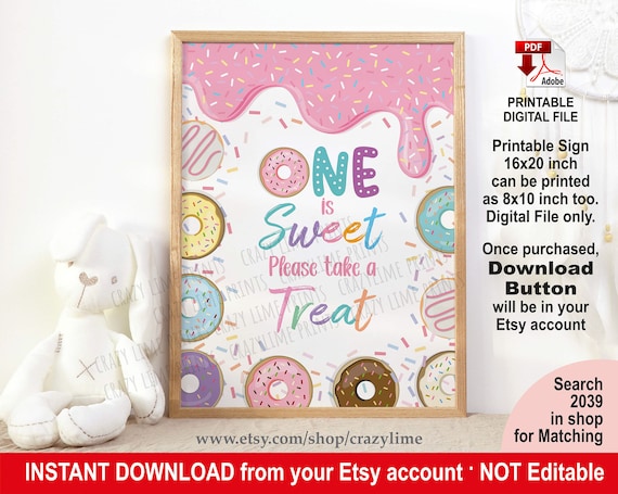 One is Sweet Please Take A Treat Table Sign. Donut 1st - Etsy