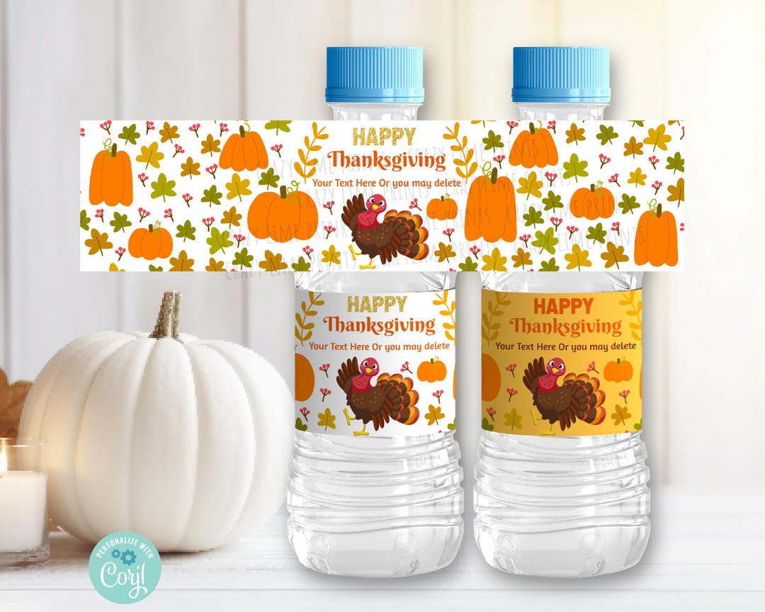 EDITABLE Thanksgiving Turkey Water Bottle Label. Kid Party Favor ...