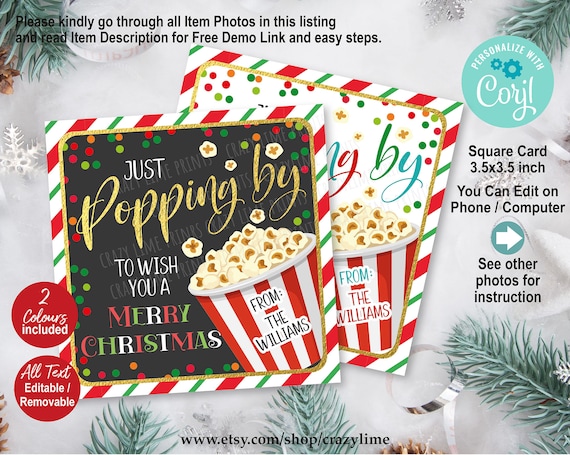 EDITABLE Christmas Gift Tag. Just Popping by Merry Christmas | Etsy