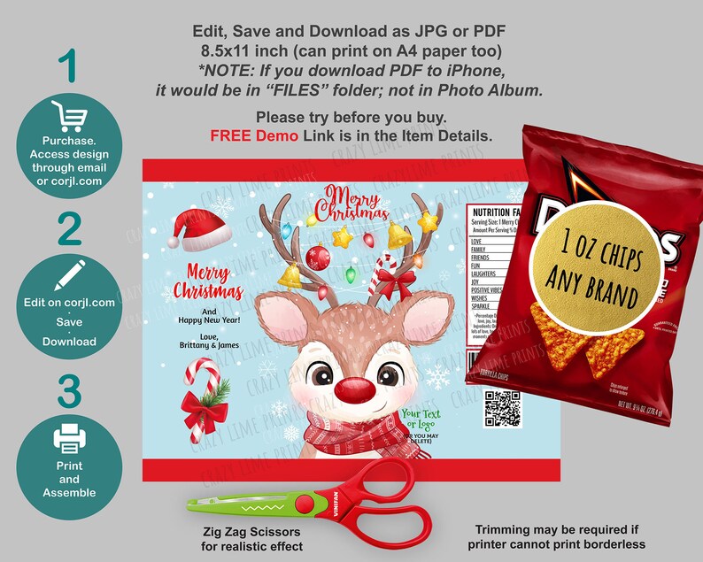 EDITABLE Christmas Chip Bag Wrapper Template. Personalised - Etsy