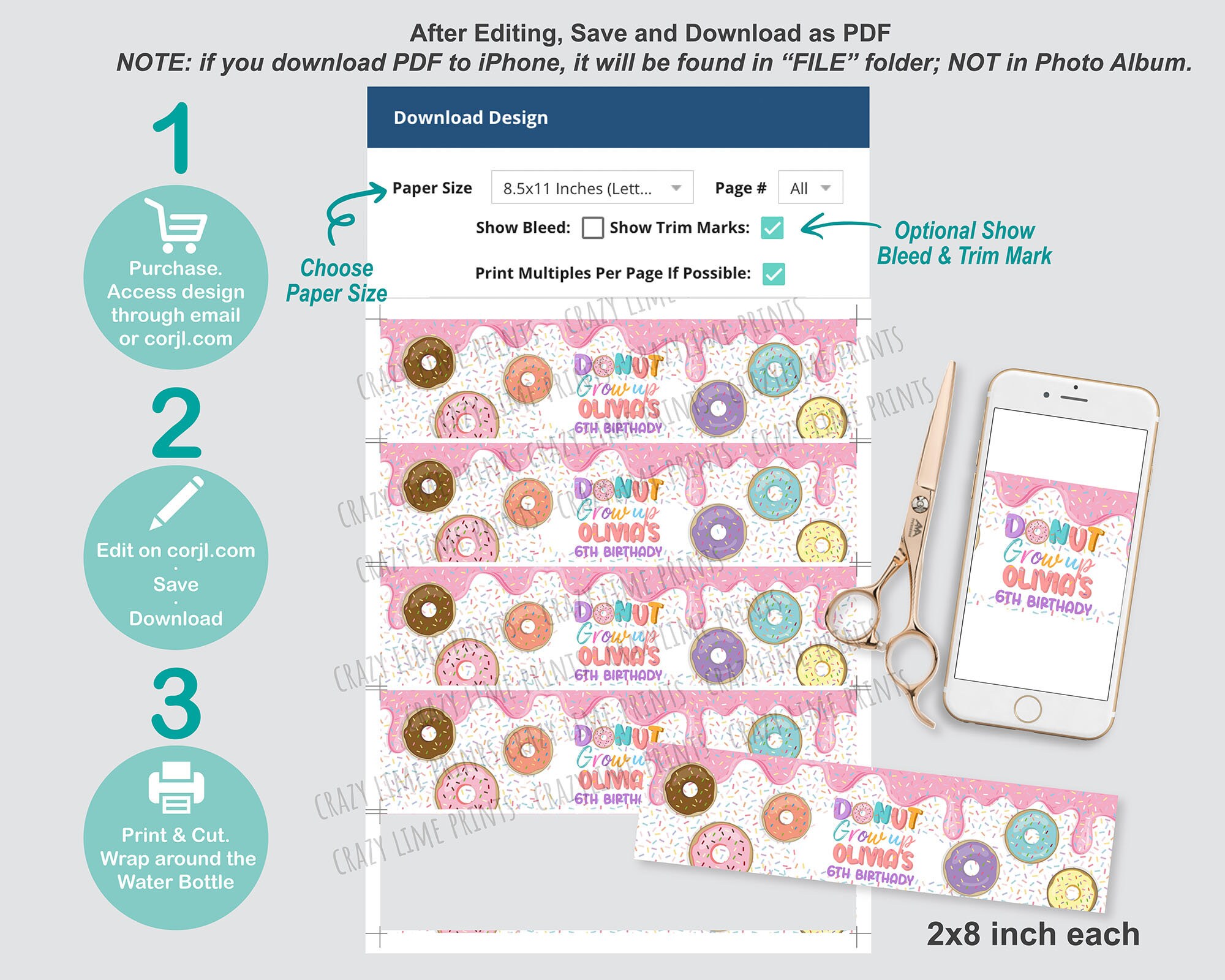 EDITABLE Donut Grow up Birthday Party Favors Bundle Set of 3 Templates ...