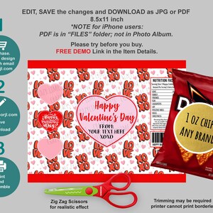 EDITABLE Happy Valentine's Day Chip Bag Template. Red Pink Heart XOXO ...