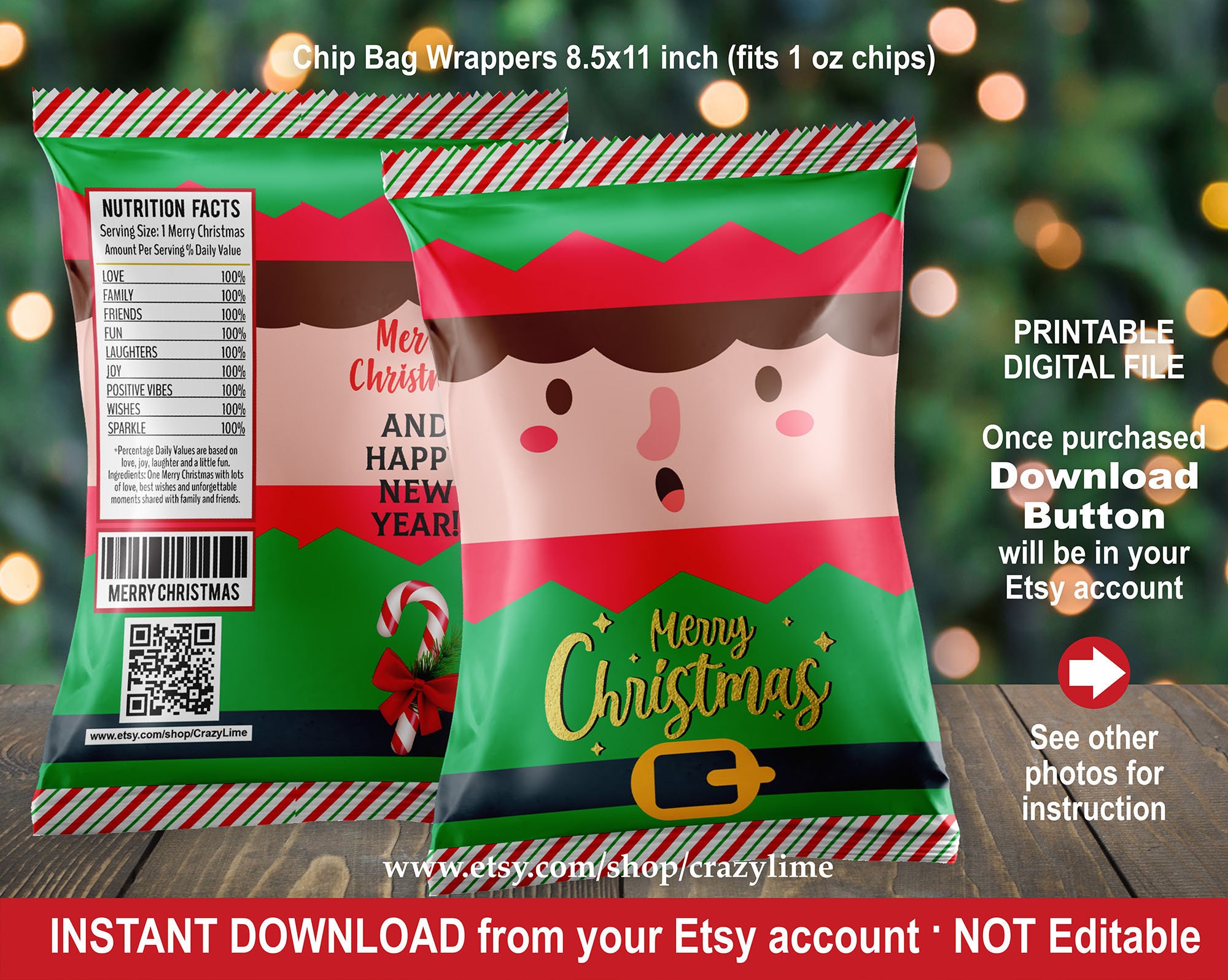 Christmas Chip Bag Wrapper Set of 3 Bundle. Printable Holiday - Etsy