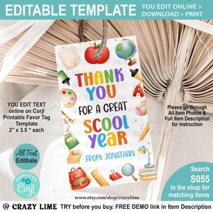 End of School Year Teacher Appreciation Thank You Gift Tag. EDITABLE ...