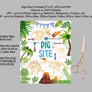Dinosaur Party Dig Site Sign. Boy Kid Cute Dino Birthday Party Game ...