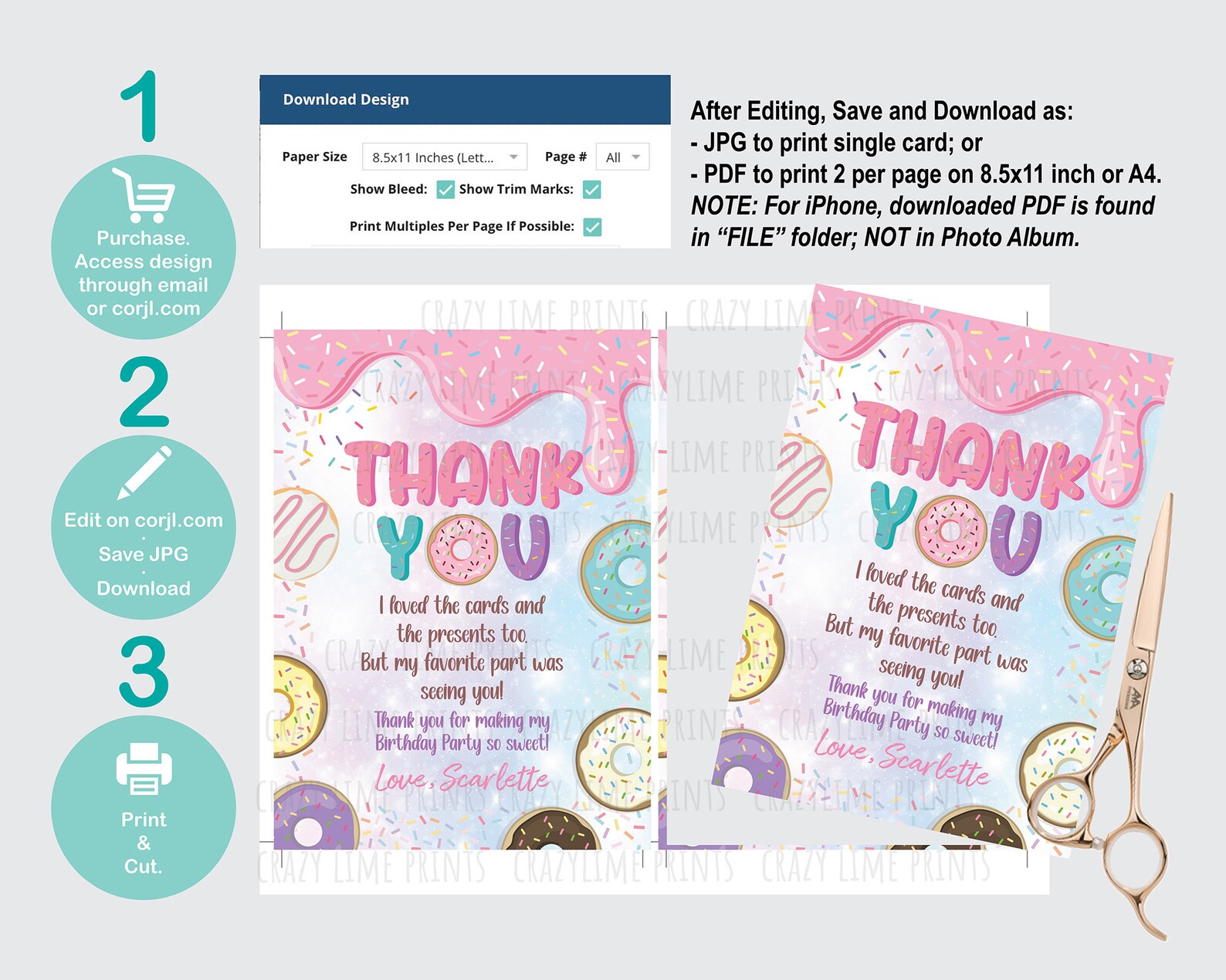 Donut Thank You Card Editable Template. Fully Customised Text. - Etsy