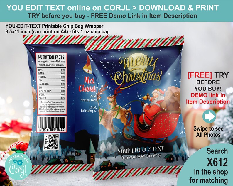 EDITABLE Vintage Santa Chip Bag Wrapper Set of 4 Bundle Template ...