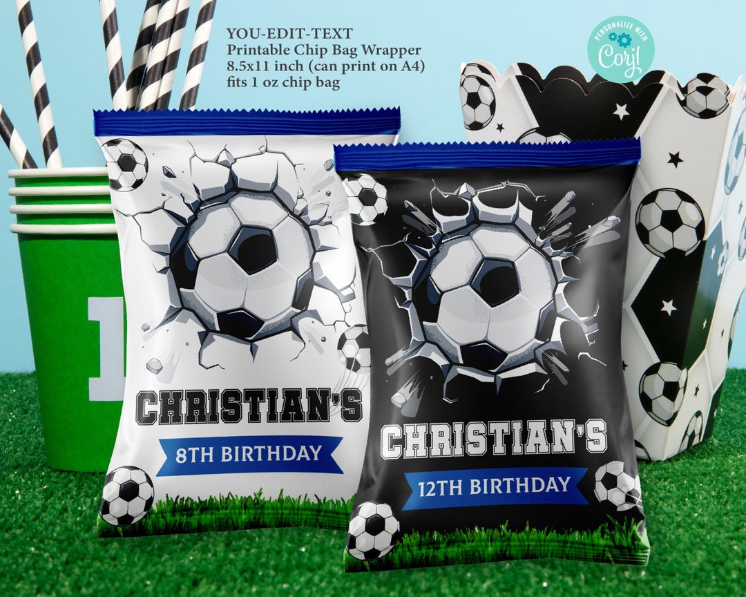 EDITABLE Football Chip Bag Wrapper. Kid Soccer Birthday Party Favors ...