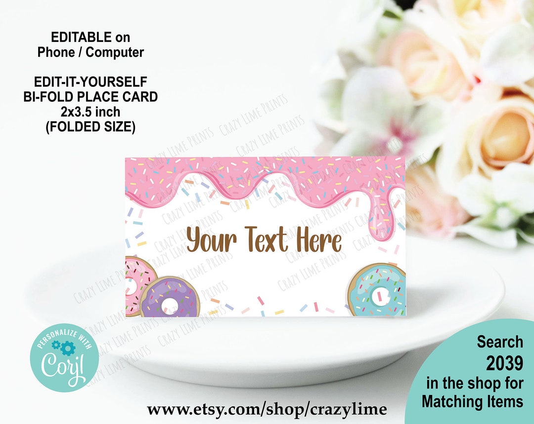 EDITABLE Donut Place Card Template. Printable Customised Food Buffet ...