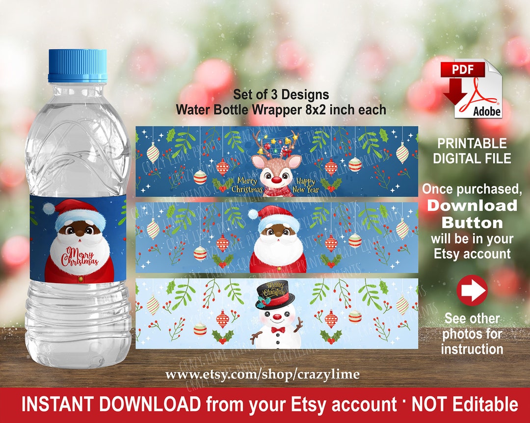 Christmas Water Bottle Label Set of 3 Bundle. Printable Holiday Party ...