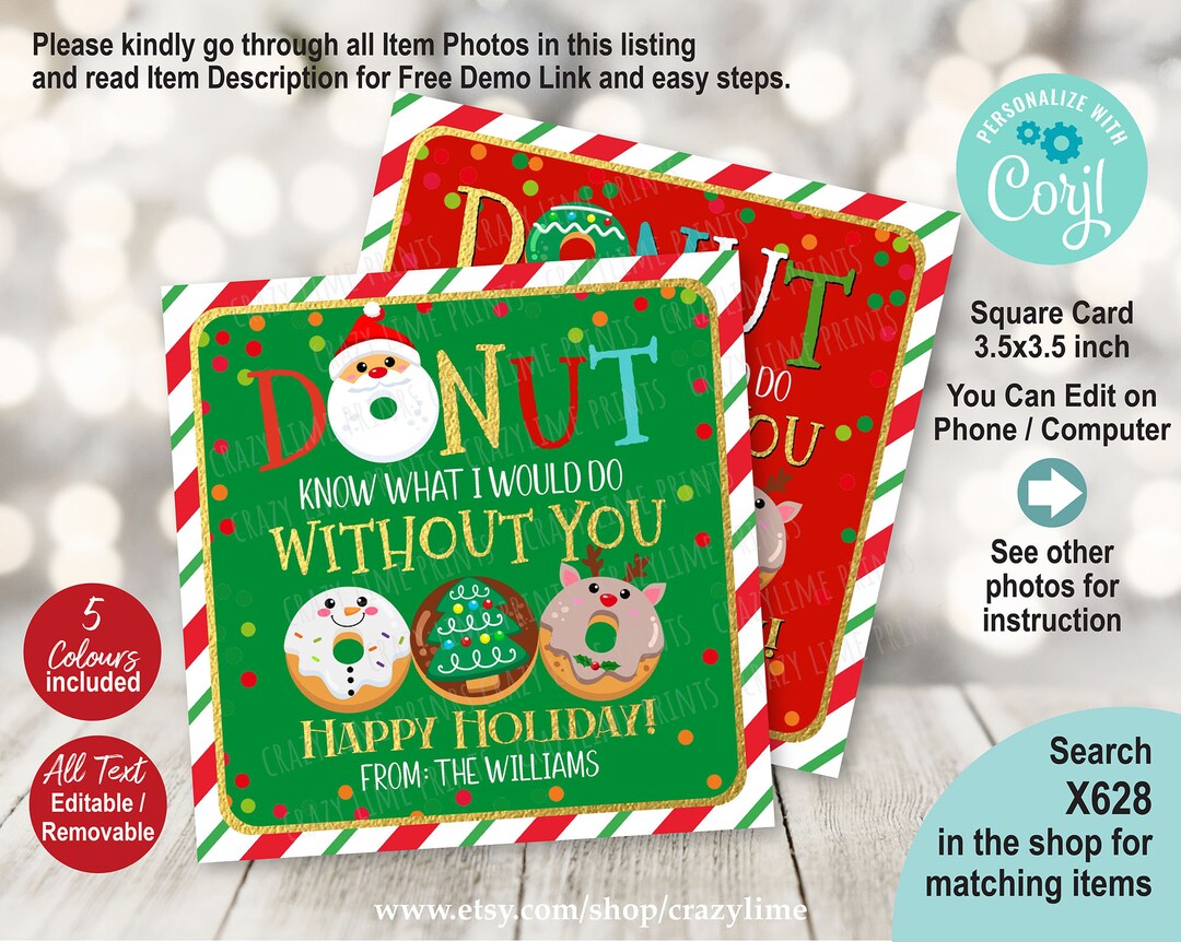 EDITABLE Christmas Donut Gift Tag. Donut Know What I Wold Do Without ...