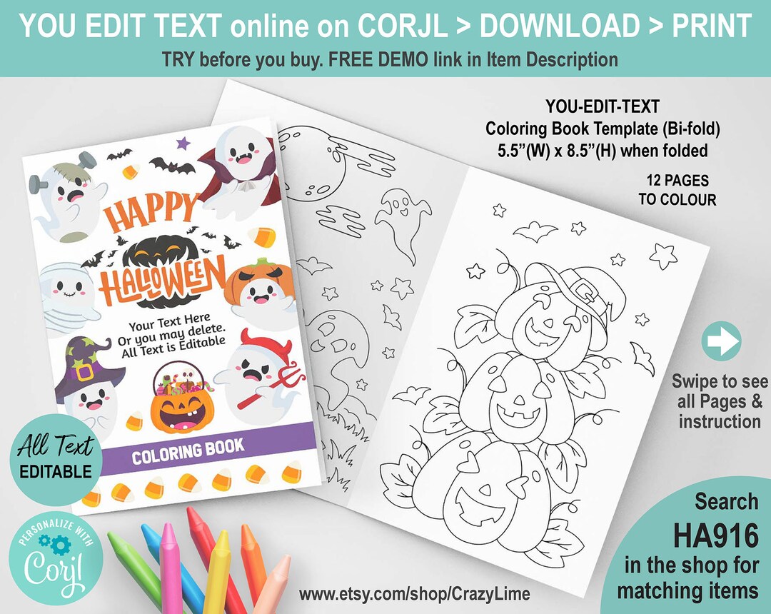 Halloween Coloring Activity Book. Cute Little Ghost Kid Birthday Party ...