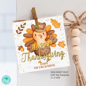 EDITABLE Thanksgiving Gift Tag. Cute Turkey Watercolor Label Template ...