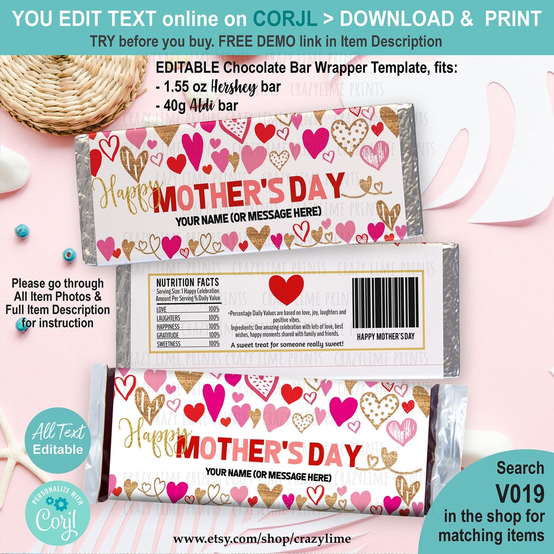 EDITABLE Happy Mother's Day Candy Bar Wrapper Template. Floral Party ...
