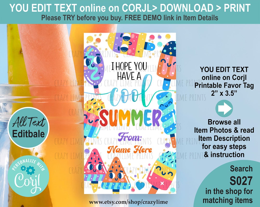 Popsicle Gift Tag EDITABLE Template. Freezie Pop, Freezies Have a Cool ...