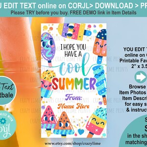 Popsicle Gift Tag EDITABLE Template. Freezie Pop, Freezies Have a Cool ...