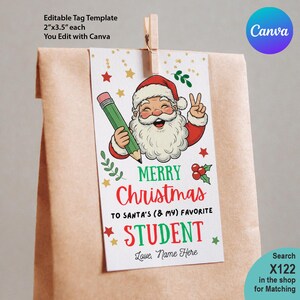 EDITABLE Merry Christmas School Gift Tag | From Teacher to Student ...
