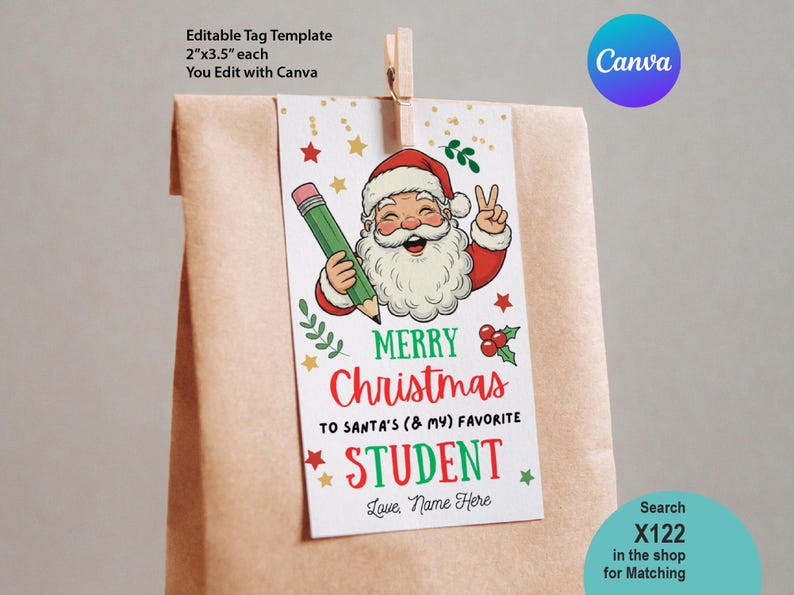 EDITABLE Merry Christmas School Gift Tag | From Teacher to Student ...