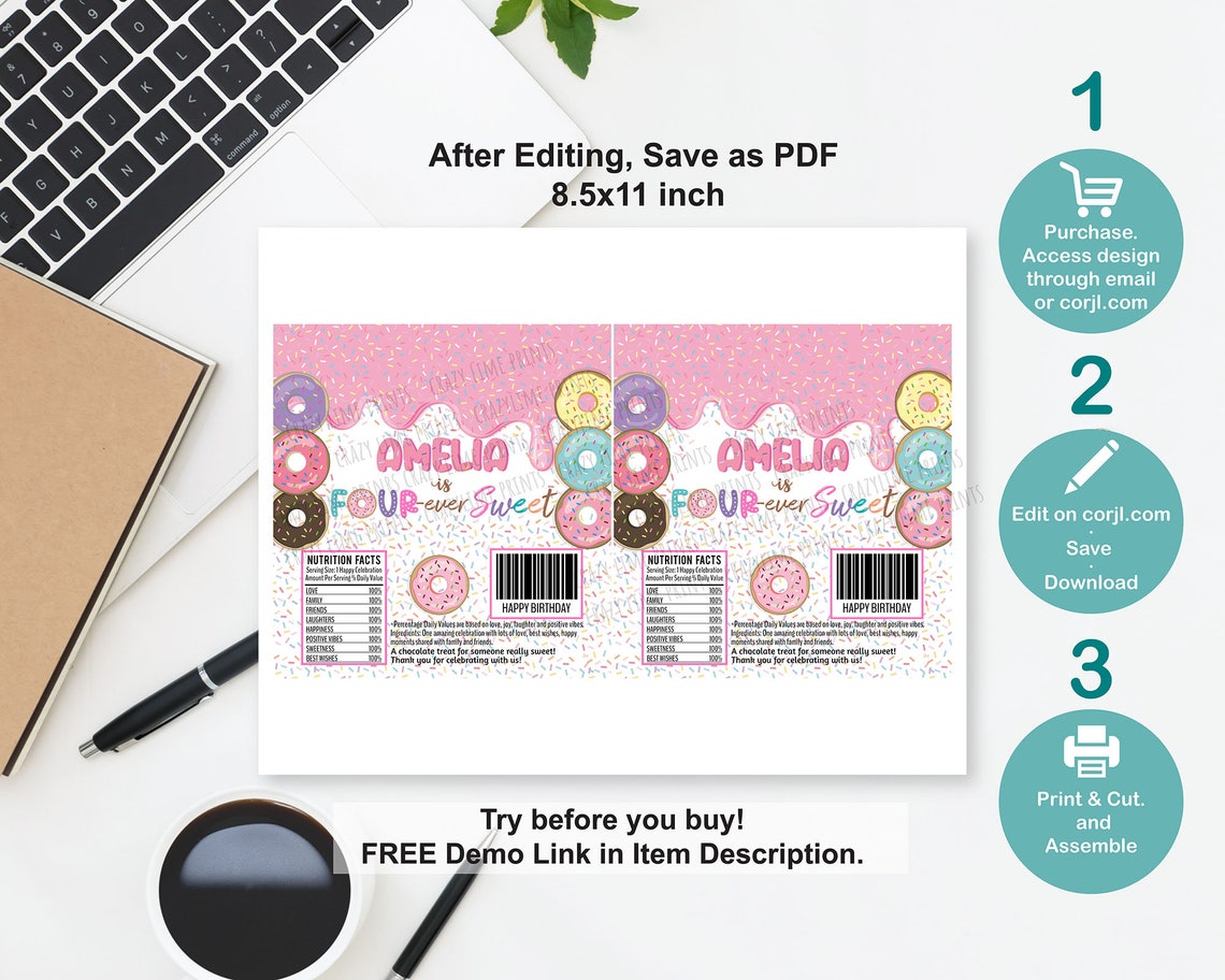 EDITABLE Donut Fourever Sweet Birthday Treats Bundle Template. - Etsy