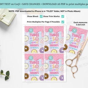 EDITABLE Donut Three is so Sweet 3rd Birthday Party Favors Bundle. Set ...