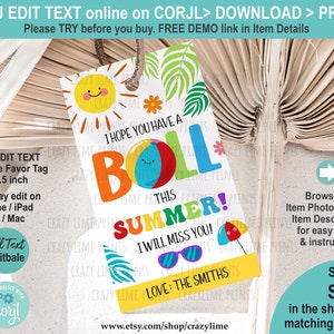 EDITABLE Beach Ball Gift Tag. Hope You Have A Ball This Year. End of ...