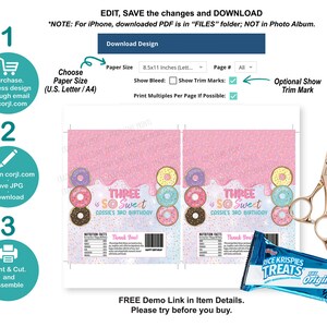 EDITABLE Donut Three is so Sweet 3rd Birthday Party Favors Bundle. Set ...