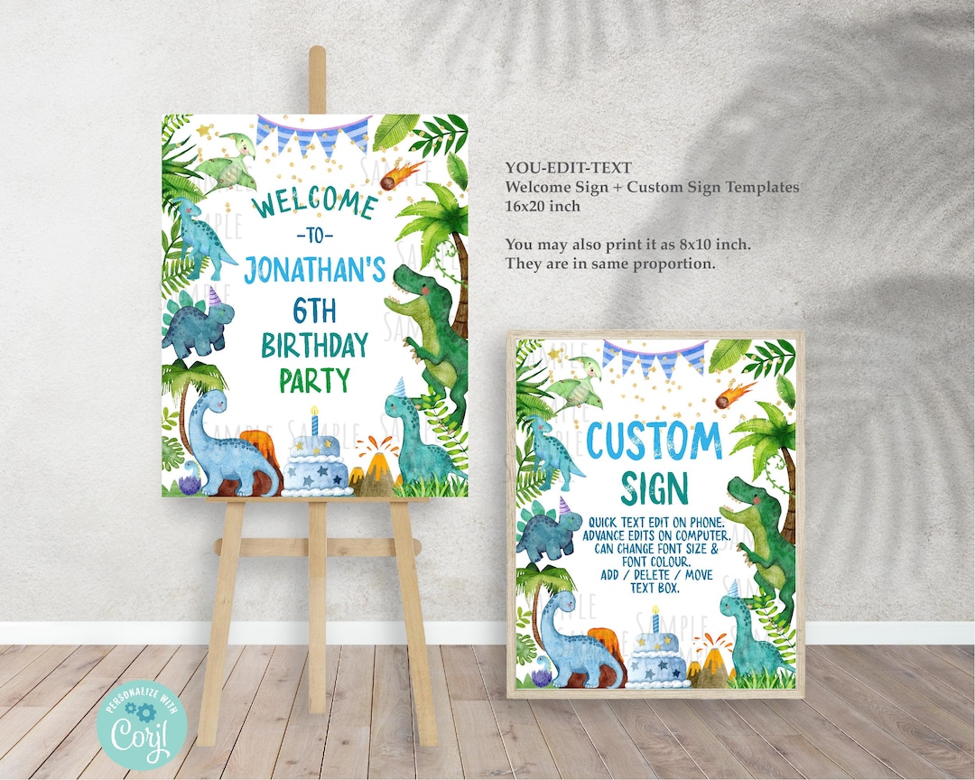EDITABLE Dinosaur Welcome Sign Custom Sign. Personalised Name Text Kid ...
