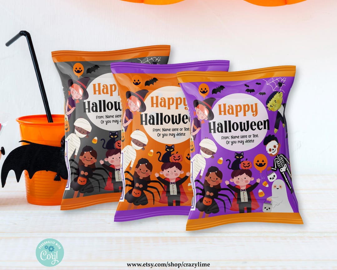 EDITABLE Halloween Chip Bag Wrapper Set of 3 Kid Costume Party Favors ...