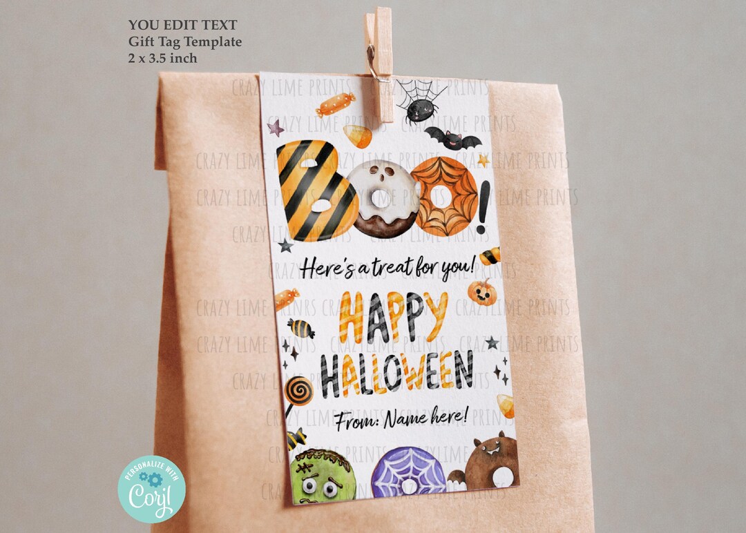 EDITABLE Halloween Donut Gift Tag. Cute Boo Here's a Treat for You ...