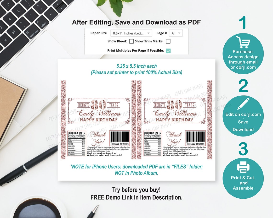 EDITABLE Birthday Chocolate Candy Bar Wrapper Printable - Etsy