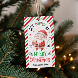 EDITABLE Christmas Popcorn Gift Tag. Santa Claus Poppin' by to Say ...