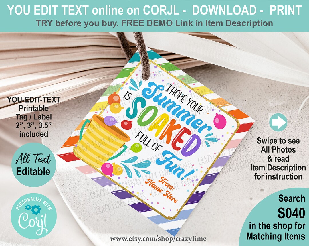 EDITABLE Water Balloon Last Day of School Gift Tag. Printable End of ...