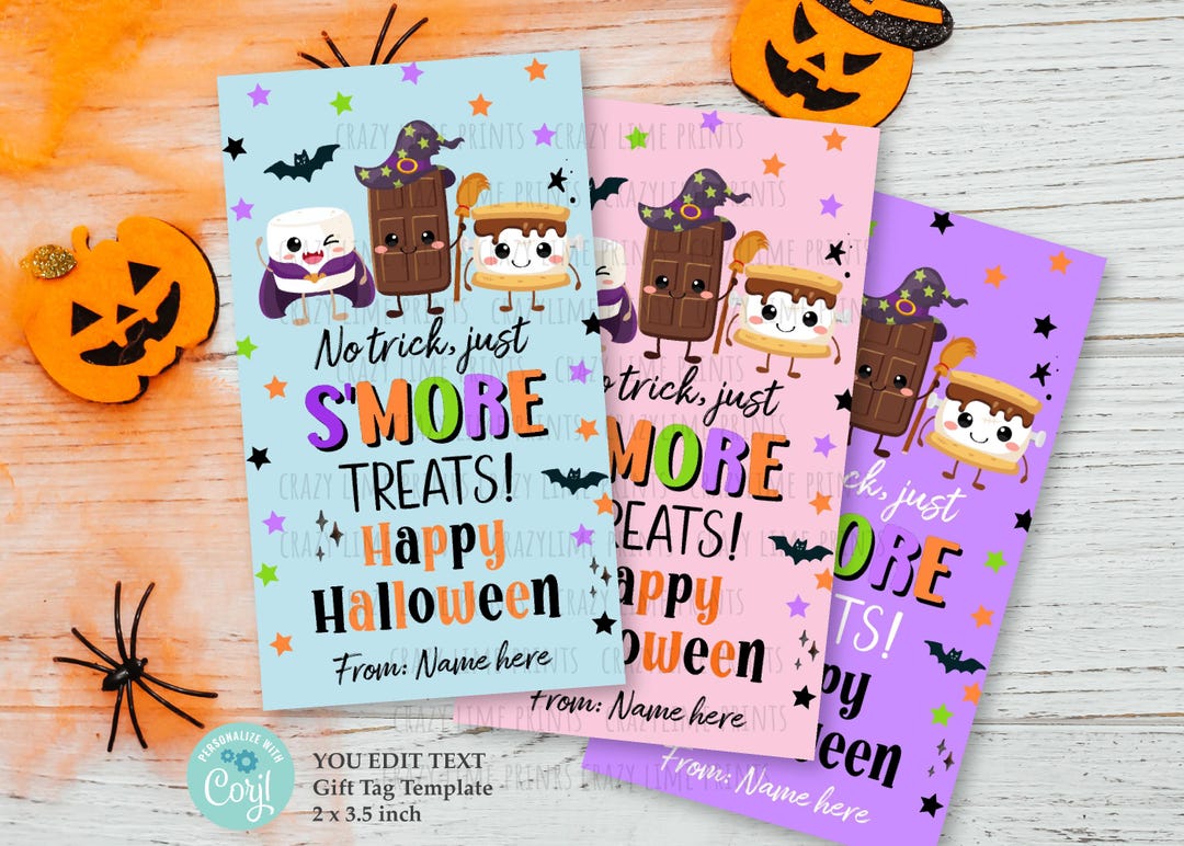 EDITABLE Halloween S'more Gift Tag. Kid Party Favors Label. No Trick ...