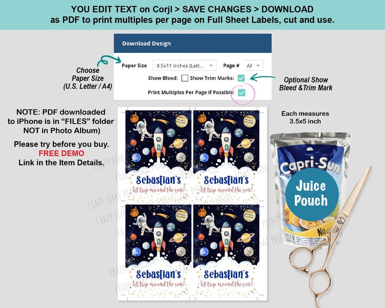 EDITABLE Outer Space Birthday Party Favors Bundle Set 3 Templates ...